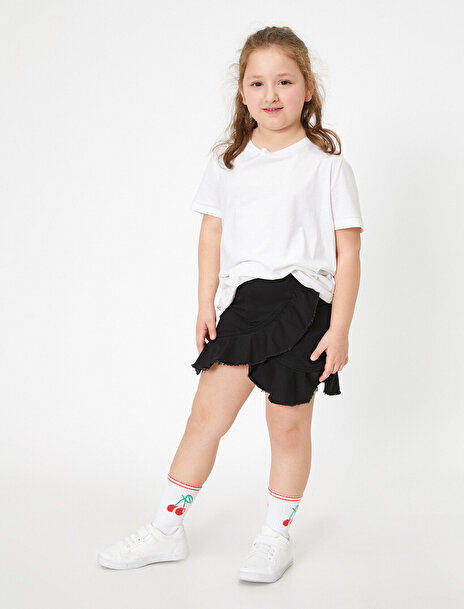 Koton Kız Çocuk Esnek Pantolon Kumaşından Fermuarlı Fırfırlı Diz Üstü Etek