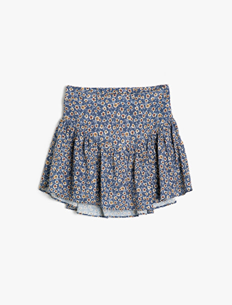 Koton Kız Çocuk Çiçekli Dökümlü Kumaştan Büzgülü Beli Lastikli Diz Üstü Etek