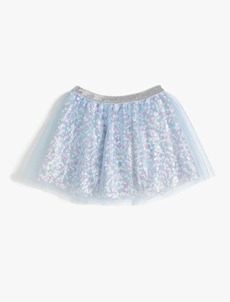 Koton Kız Çocuk Pullu Tüllü Beli Simli Lastikli Bol Kesim Orta Boy Etek