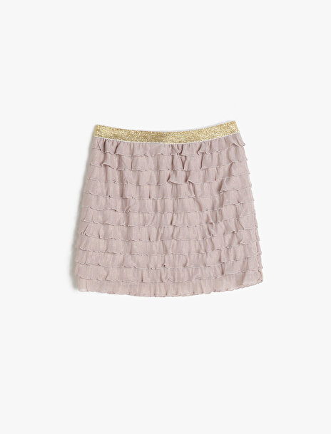 Koton Kız Çocuk Kat Kat Fırfırlı Beli Simli Lastikli Orta Boy Etek