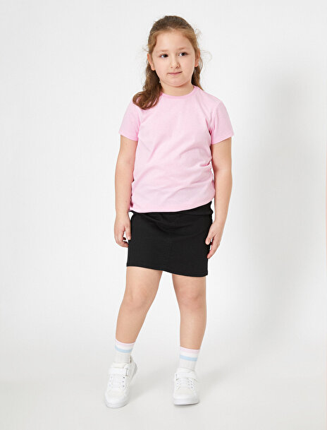 Koton Kız Çocuk İnce Esnek Kumaştan Önde Süs Ceplı Beli Lastikli Diz Üstü Etek