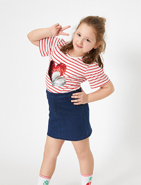 Koton Kız Çocuk İnce Esnek Kumaştan Önde Süs Ceplı Beli Lastikli Diz Üstü Etek