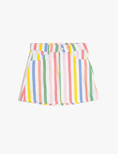 Koton Kız Çocuk Çizgili Esnek Pantolon Kumaştan Lastikli Diz Üstü Etek