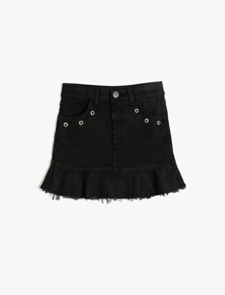 Koton Kız Çocuk Esnek Pamuklu Kumaştan Fırfırlı Kuş Gözü Detaylı Diz Üstü Etek