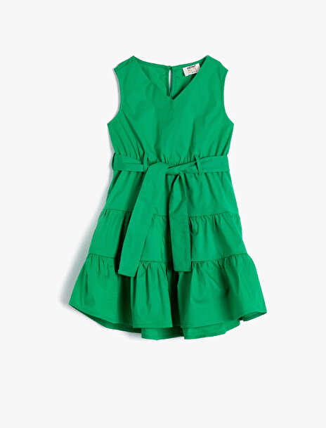 Koton Kız Çocuk Bisiklet Yaka Kolsuz Kemer Detaylı Elbise