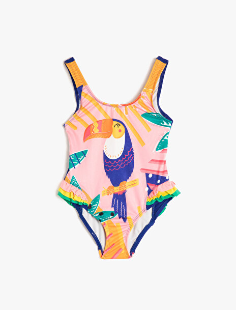 Koton Kız Çocuk Hayvan Baskılı Fırfırlı Mayo