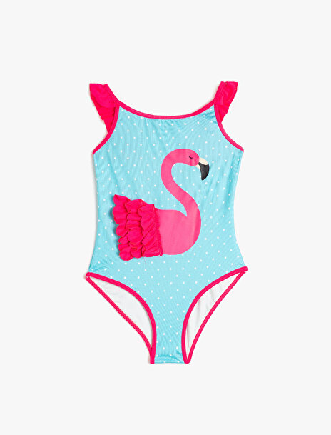 Koton Kız Çocuk Puantiyeli Mayo Flamingo Baskılı Fırfırlı
