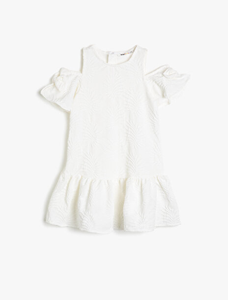 Koton Kız Çocuk Dokulu Kumaştan Omuz Detaylı Bisiklet Yaka Kısa Kollu Elbise