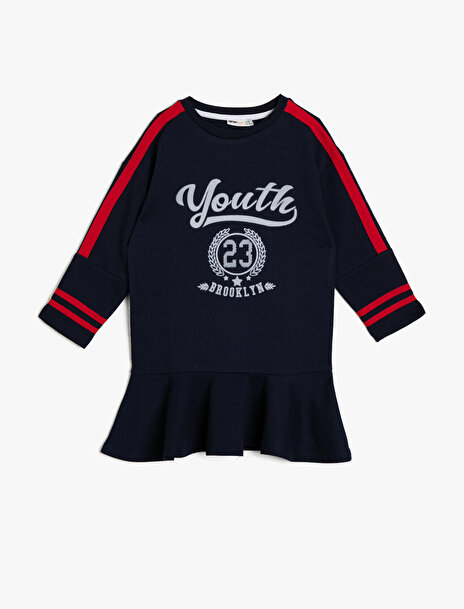 Koton Kız Çocuk Yazılı Baskılı Uzun Kollu Sweatshirt Kumaşından Orta Boy Elbise