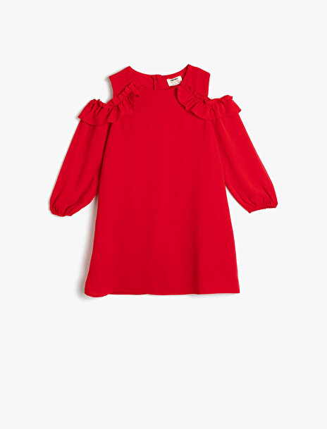 Koton Kız Çocuk Dökümlü Kumaştan Omzu Açık Fırfırlı Orta Boy Elbise