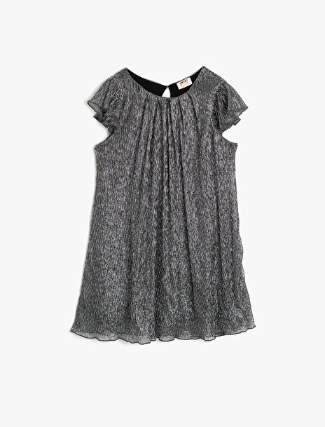 Koton Kız Çocuk Simli Parlak Kumaştan Kolu Fırfırlı Orta Boy Elbise