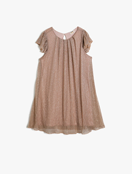 Koton Kız Çocuk Simli Parlak Kumaştan Kolu Fırfırlı Orta Boy Elbise