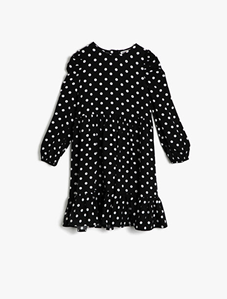 Koton Kız Çocuk Puantiyeli Dökümlü Kumaştan Fırfırlı Orta Boy Elbise