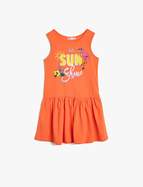 Koton Kız Çocuk Pullu Baskılı Kolsuz Orta Boy Elbise