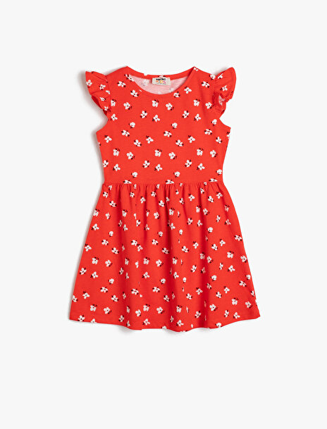 Koton Kız Çocuk Çiçekli Kolu Fırfırlı Bisiklet Yaka Orta Boy Elbise