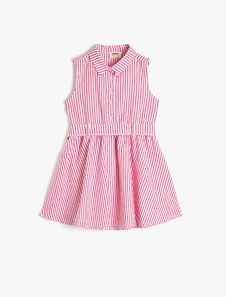 Koton Kız Çocuk Çizgili Kısa Kollu Klasik Yaka Elbise