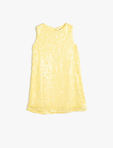 Koton Kız Çocuk Pullu Şifon Kumaştan Bisiklet Yaka Kolsuz Orta Boy Elbise