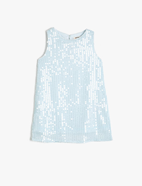 Koton Kız Çocuk Pullu Şifon Kumaştan Bisiklet Yaka Kolsuz Orta Boy Elbise