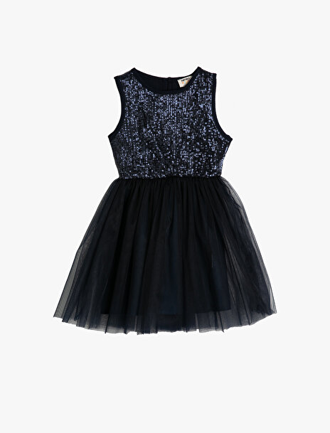 Koton Kız Çocuk Pullu Tütü Etekli Belden Oturtmalı Kolsuz Orta Boy Elbise