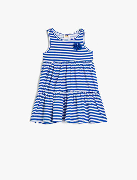 Koton Kız Çocuk Çizgili Askılı Çiçekli Aplikeli Orta Boy Elbise Koton Kız Çocuk Çizgili Askılı Çiçekli Aplikeli Orta Boy Elbise