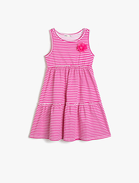 Koton Kız Çocuk Çizgili Askılı Çiçekli Aplikeli Orta Boy Elbise Koton Kız Çocuk Çizgili Askılı Çiçekli Aplikeli Orta Boy Elbise