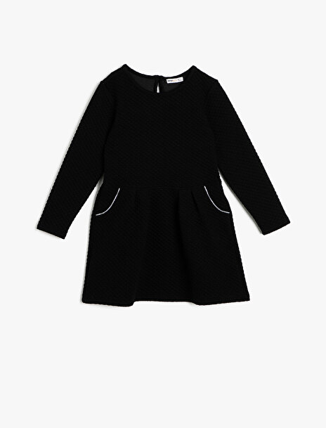 Koton Kız Çocuk Uzun Kollu Bisiklet Yaka Cepli Orta Boy Elbise