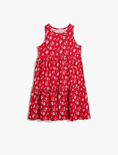 Koton Kız Çocuk Çiçekli Kalın Askılı Orta Boy Elbise