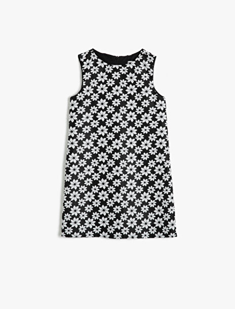 Koton Kız Çocuk Çiçekli Dokulu Kumaştan Bisiklet Yaka Kolsuz Orta Boy Elbise