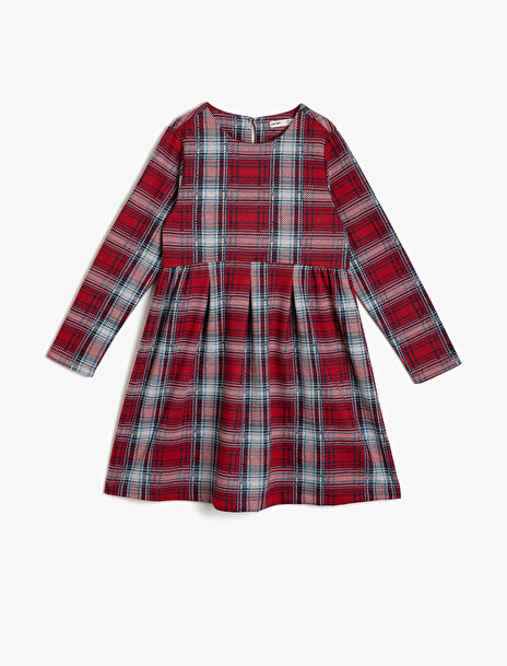 Koton Kız Çocuk Ekoseli Uzun Kollu Kalın Kumaşlı Orta Boy Elbise
