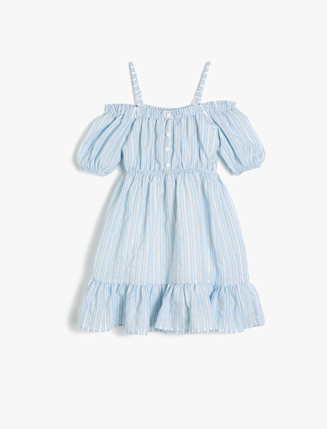 Koton Kız Çocuk Askılı Kısa Kollu Düğme Detaylı Çizgili Elbise