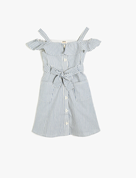 Koton Kız Çocuk Düğme Detaylı Çizgili Fırfır Detaylı Elbise