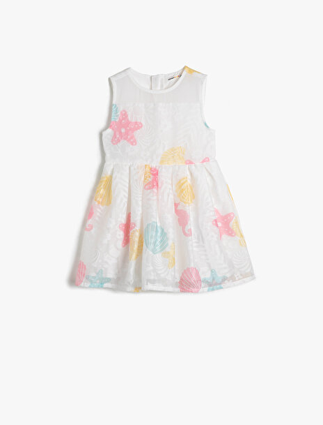 Koton Kız Çocuk Desenli Şifon Kumaştan Bisiklet Yaka Kolsuz Orta Boy Elbise