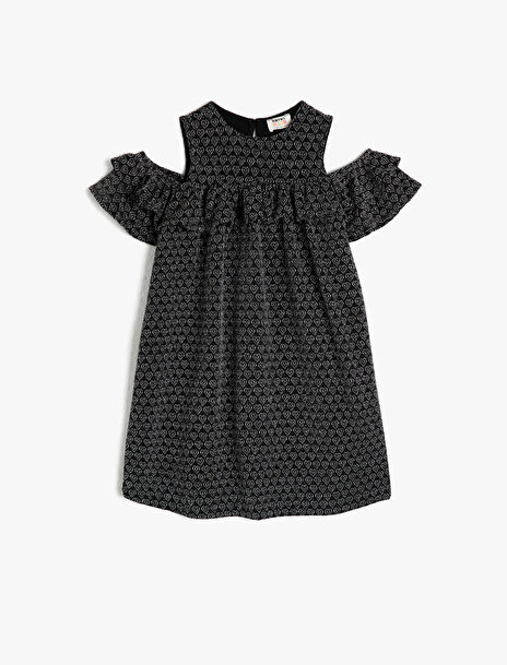 Koton Kız Çocuk Yıldızlı Parlak Desenli Omuz Detaylı Fırfırlı Orta Boy Elbise