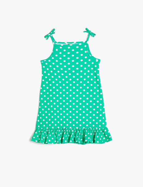 Koton Kız Çocuk Pamuklu Askılı Fırfırlı Puantiyeli Elbise