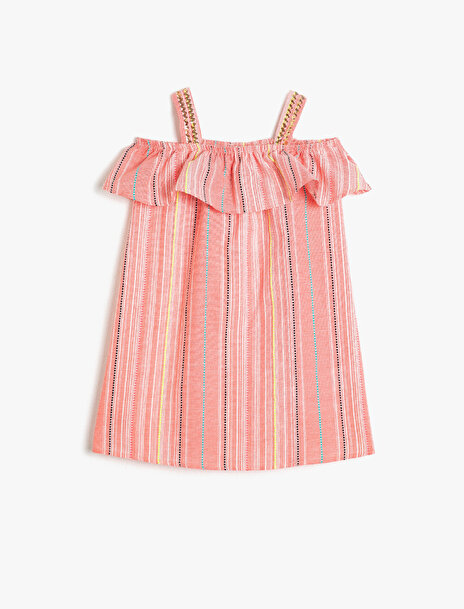 Koton Kız Çocuk Askılı Fırfır Detaylı İşlemeli Elbise