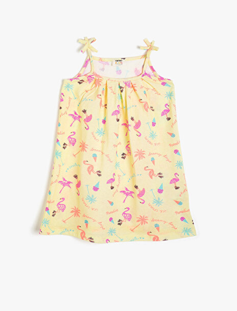 Koton Kız Çocuk Askılı Kolsuz Desenli Elbise