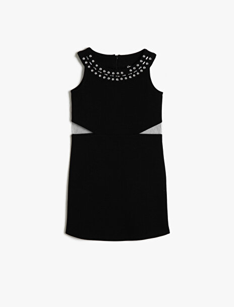 Koton Kız Çocuk Yaka Detaylı Beli Tüllü Rahat Kumaştan Mini Elbise