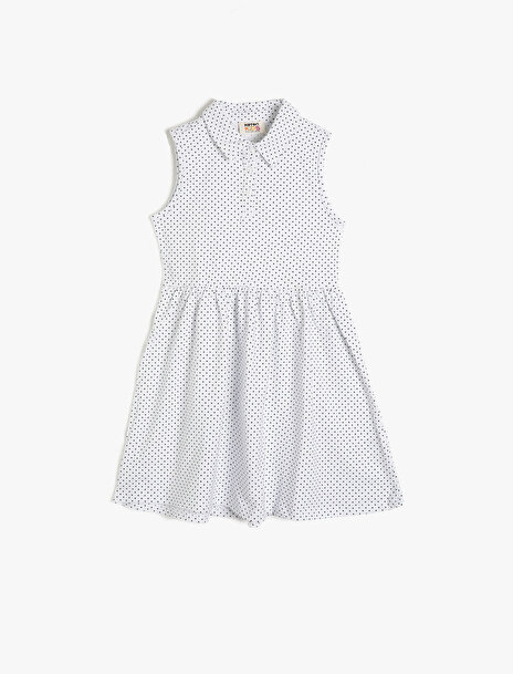 Koton Kız Çocuk Puantiyeli Polo Yaka Kolsuz Beli Büzgülü Orta Boy Elbise