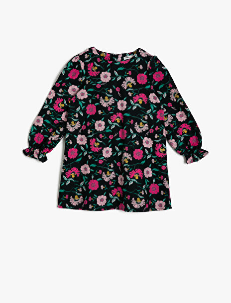 Koton Kız Çocuk Çiçekli Yumuşak Kalın Kumaştan Uzun Kollu Orta Boy Elbise