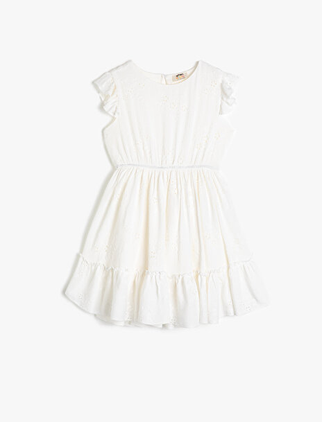 Koton Kız Çocuk Kolları ve Etek Ucu Volanlı Elbise