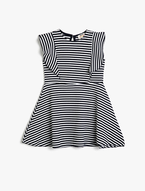 Koton Kız Çocuk Çizgili Fırfırlı Kolsuz Orta Boy Elbise