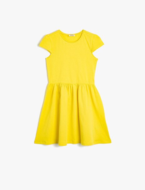 Koton Kız Çocuk Bisiklet Yaka Belden Oturtmalı Kısa Kollu Orta Boy Elbise