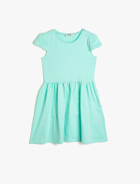 Koton Kız Çocuk Bisiklet Yaka Belden Oturtmalı Kısa Kollu Orta Boy Elbise