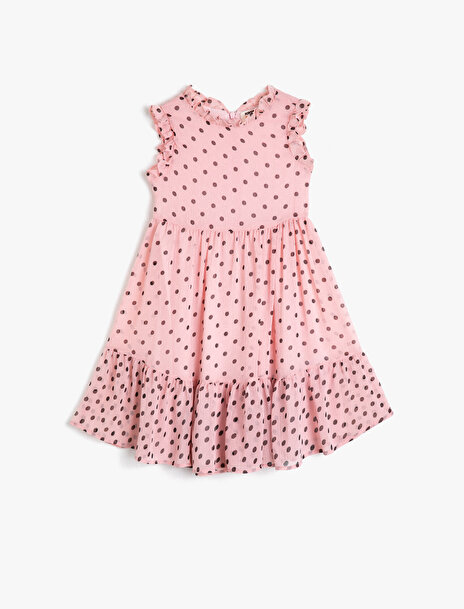 Koton Kız Çocuk Bisiklet Yaka Fırfırlı Puantiyeli Elbise