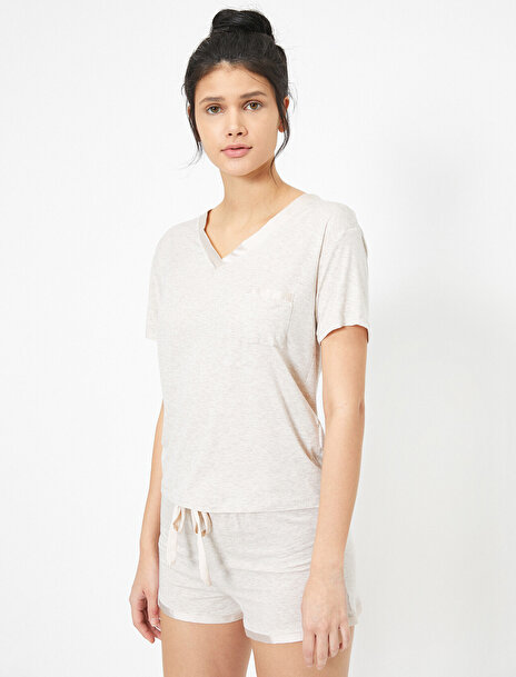 Koton Kadın Kısa Kollu V Yaka Pijama Üstü
