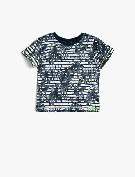 Koton Erkek Çocuk Çizgili Desenli Bisiklet Yaka Kısa Kollu T-Shirt