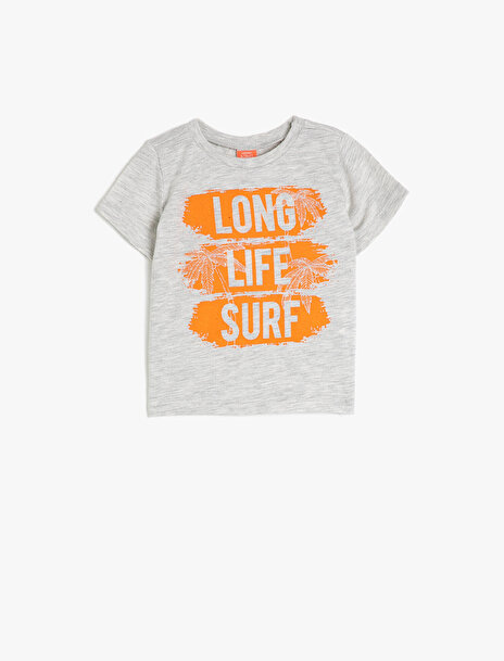 Koton Erkek Çocuk Kısa Kollu Bisiklet Yaka Yazılı Baskılı Tişört