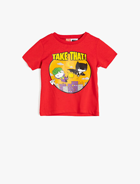 Koton Erkek Çocuk Batman Lisanslı Baskılı Pamuklu Kısa Kollu Bisiklet Yaka Tişört