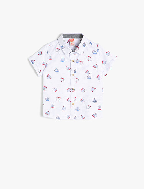 Koton Erkek Çocuk Klasik Yaka Kısa Kollu Tek Cep Baskılı Gömlek