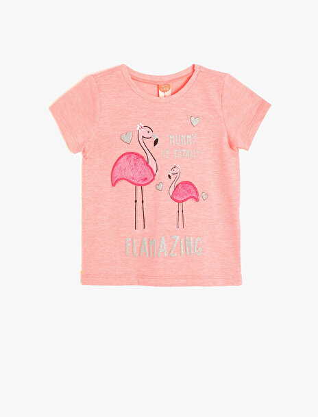 Koton Kız Çocuk Sim Detaylı İşlemeli Bisiklet Yaka Kısa Kollu Tişört